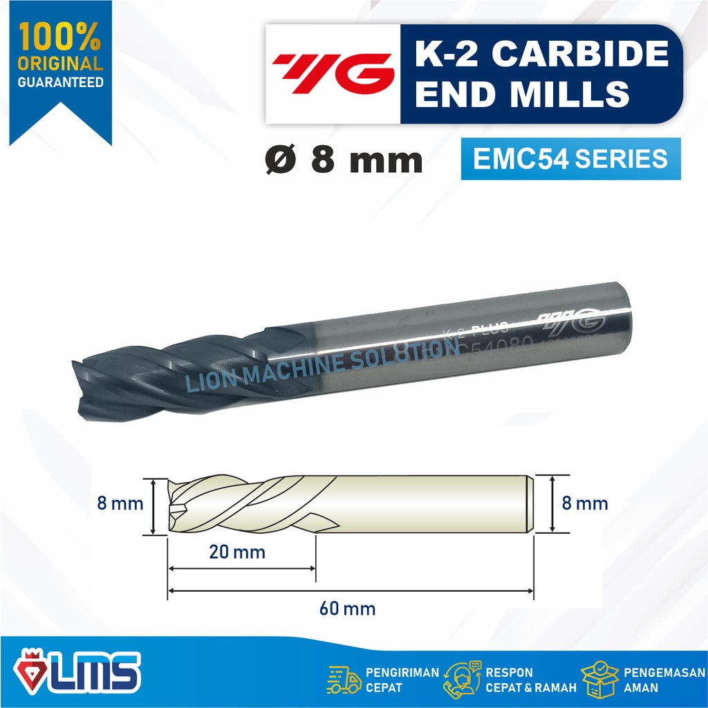 Endmill Carbide K2 PLUS diameter 8 mm flute - CV LION MACHINE SOLUTION