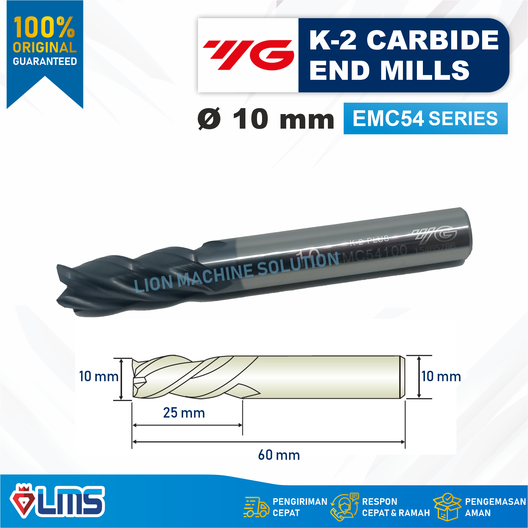 Endmill Carbide K2 PLUS diameter 10 mm flute - CV LION MACHINE SOLUTION